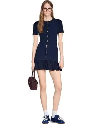 SANDRO Mini Knit Dress With Ruffles