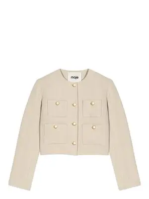 Maje Short Linen-blend Jacket - Natural