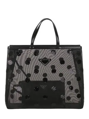Prada Polka Dot Sequined Mesh Tote Bag - Black