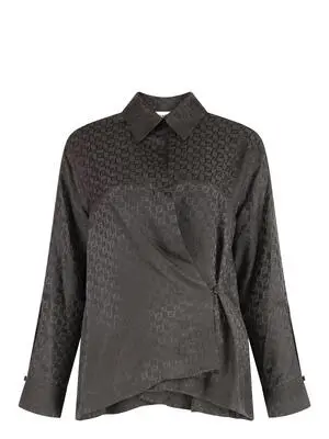 Fendi Jacquard Logo Silk Button-up Shirt - Brown