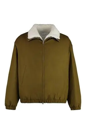 Bottega Veneta Zip-up Cotton Jacket With Removable Shearling Collar - Green