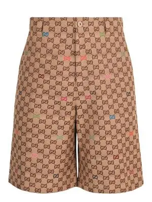 Gucci Gg Motif Fabric Shorts With Multicolor Bows - Beige