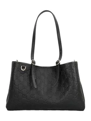 Gucci Gg Emblem Leather Shopping Handbag Media With Magnetic Closure, 30 Cm - Black