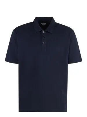 Bottega Veneta Short-sleeve Cotton Polo Shirt With Side Slits - Blue