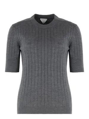 Bottega Veneta Bottega Veneta Ribbed Knit Short-Sleeve Sweater Grey