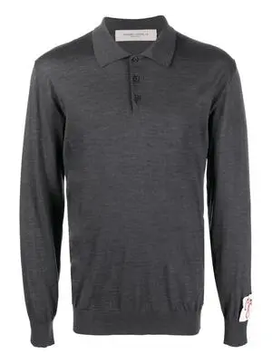 GOLDEN GOOSE Style Wool Long-sleeve Polo Shirt With Four Center Buttons And Double Star Back Size - Grigio