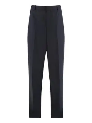 Saint Laurent Tailored Wool Trousers With Back Button Welt Pockets - Blue