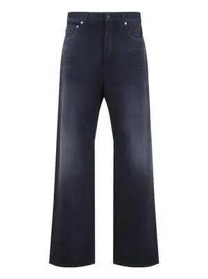 Balenciaga Curved Knee Cotton Pants - Blue