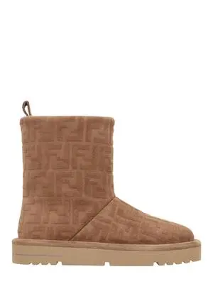 Fendi Ff Embossed Suede Après-ski Mini Ankle Boots - Brown