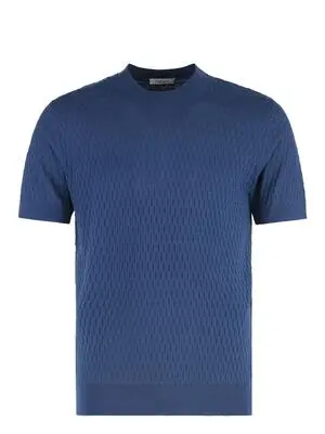 PAOLO PECORA Short-sleeve Textured Crew Neck Sweater - Blue