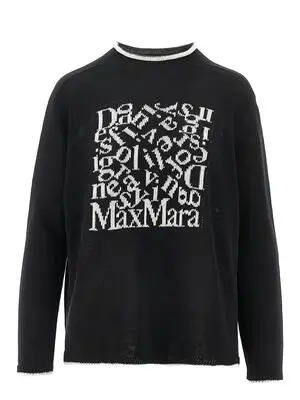 Max Mara Embroidered 100% Linen Sweater With Contrasting Trim - Nero