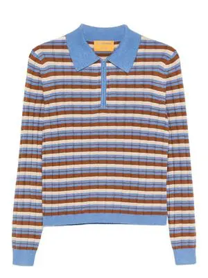 GUEST IN RESIDENCE GUEST IN RESIDENCE Rib-Knit Striped Zip-Front Pullover