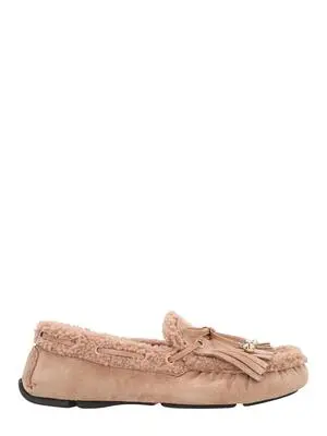 JIMMY CHOO JIMMY CHOO Suede Shearling Lined Moccasins With Metal Eyelets Brown