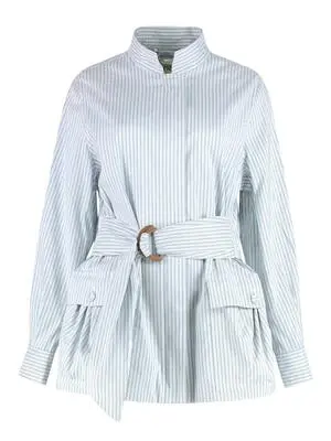 Fendi Belted Cotton Jacket With Adjustable Drawstring Waist - Light Blue