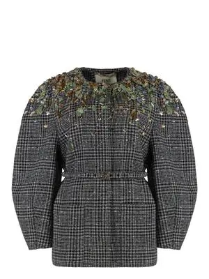 Fendi Embellished Wool Tweed Cocoon Jacket - Grey