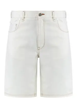 Fendi Cotton Bermuda Shorts With Crystal Embellished Maxi-buckle - White