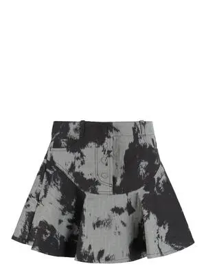 Fendi Ff Jacquard Denim Flared Mini Skirt - Grey