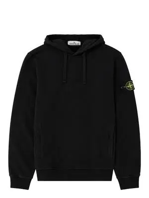 Stone Island Felpa Con Cappuccio E Patch Logo - Black