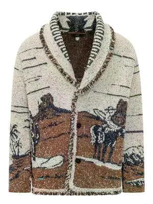 Alanui Intarsia Knit Fringe Trim Cardigan - Neutrals