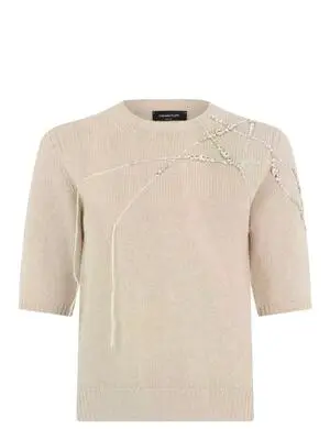 Fabiana Filippi Gauze Crystal-embellished Short-sleeve Sweater - Neutrals