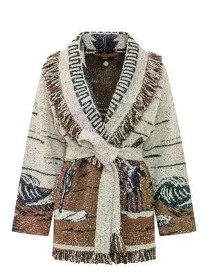 Alanui Intarsia Knit Fringe Trim Cardigan - Brown