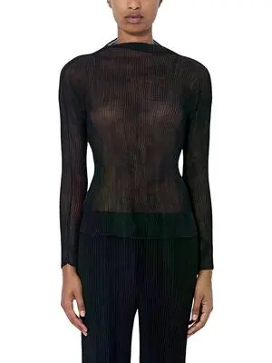 Issey Miyake Sheer Pleated Blouse - Black