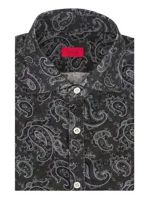 Isaia Paisley-print Corduroy Shirt - Grey