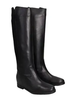JULIE DEE Round-toe Knee-high Leather Boots - Black
