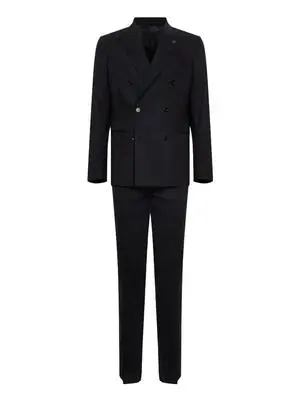 LARDINI Double-breasted Peak-lapels Suit - Black