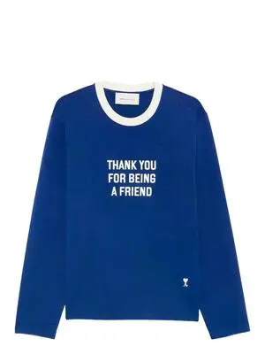 AMI Paris Slogan-print Long-sleeve T-shirt - Blue