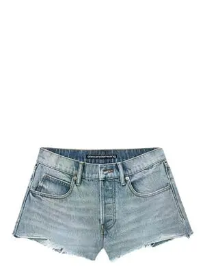 Alexander Wang Crystal Logo Pocket Relaxed Fit Denim Shorts - Blue
