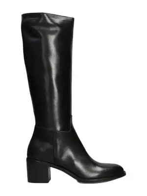 JULIE DEE Knee-high Leather Boots With Block Heel - Black