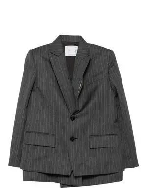 Sacai Pinstripe Peplum Hem Blazer - Black