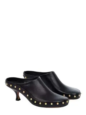 Chloé Junie Heeled Mules With Gold-tone Studs - Black