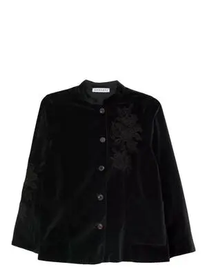 ROSSO 35 Embroidered Velvet Band Collar Jacket - Black