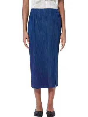 Issey Miyake Midi Monthly Colors Pleated Side-slit Skirt Blue