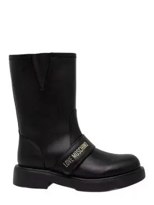 Moschino Love Moschino Leather Logo Strap Boots Black