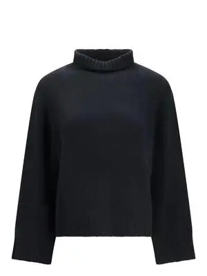 ALLUDE Long Sleeve Ribbed Sweater - Black