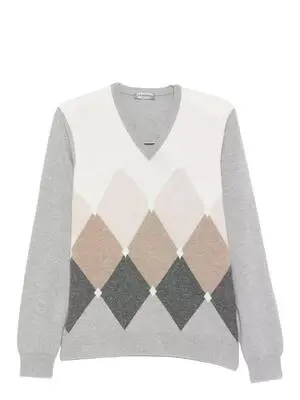 VENGERA Argyle Pattern V-neck Sweater - Grey