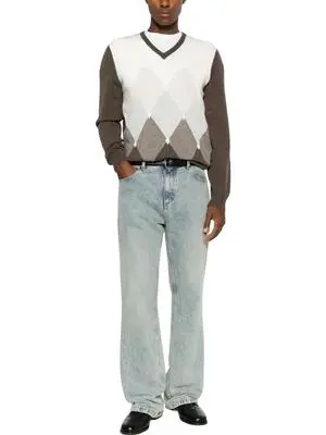 VENGERA Argyle Pattern V-neck Sweater - Brown