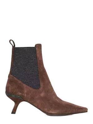 Brunello Cucinelli Monile-embellished Suede Ankle Boots - Brown