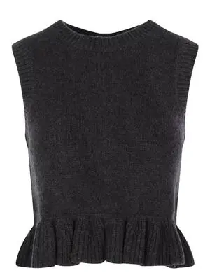 Cecilie Bahnsen Ruffled-peplum Crew-neck Gilet - Grey