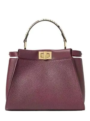Fendi Peekaboo Mini Burgundy Cuoio Romano Leather Bag Red