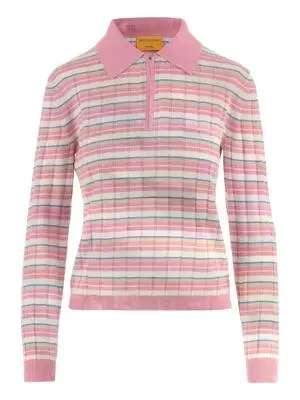 Guest In Residence Striped Zip-neck Sweater - Pink