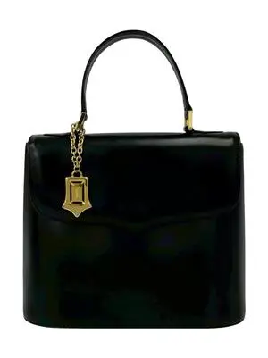 Saint Laurent 20th Century Leather Logo Charm Top Handle Bag Satchel - Black