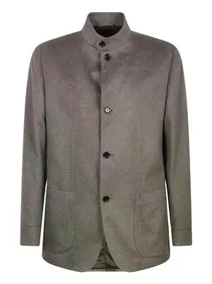 LARDINI Button-up Stand Collar Coat - Grey