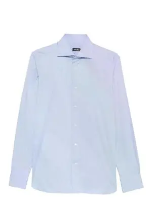 Zegna Spread-collar Long-sleeve Shirt - Blue