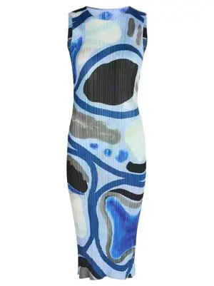 Issey Miyake Roll Abstract-print Midi Dress Blue