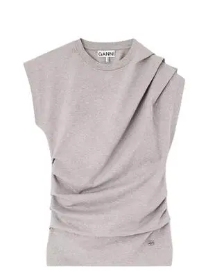 GANNI Draped Jersey Sleeveless Top - Grey