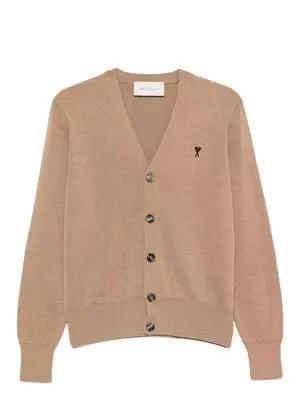 AMI Paris De Coeur V-neck Cardigan - Neutrals